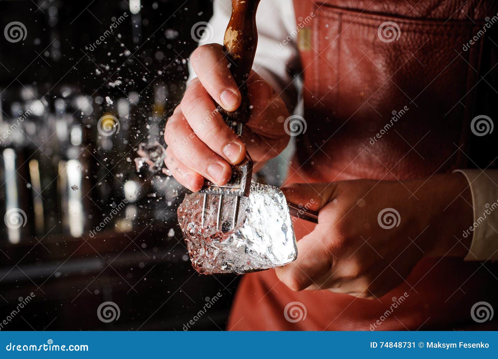 Barman Breaking Ice with Pick Stock Image - Image of cube, cocktail ...