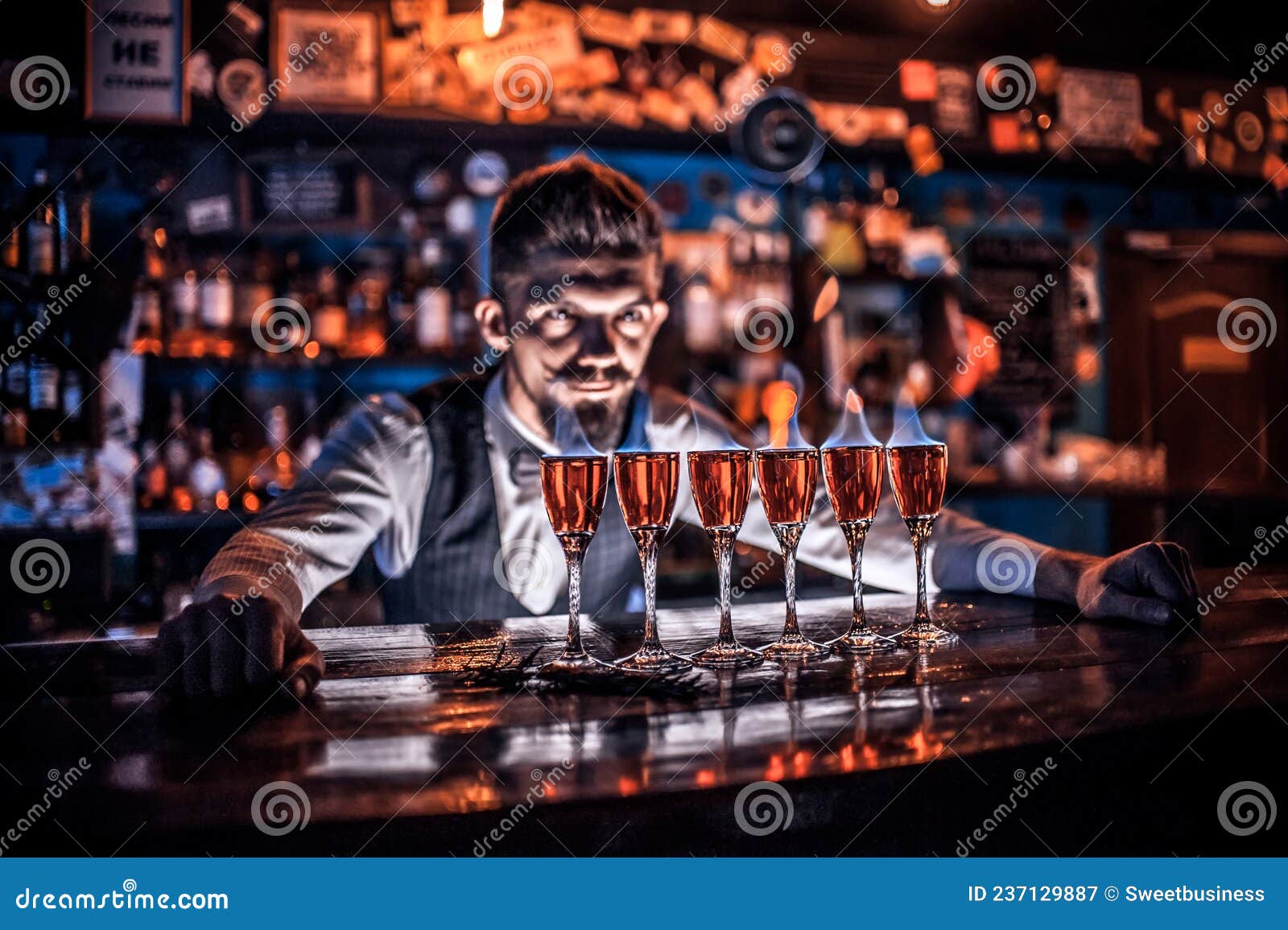 Bartender Makes a Cocktail in the Saloon Stock Image - Image of adult ...