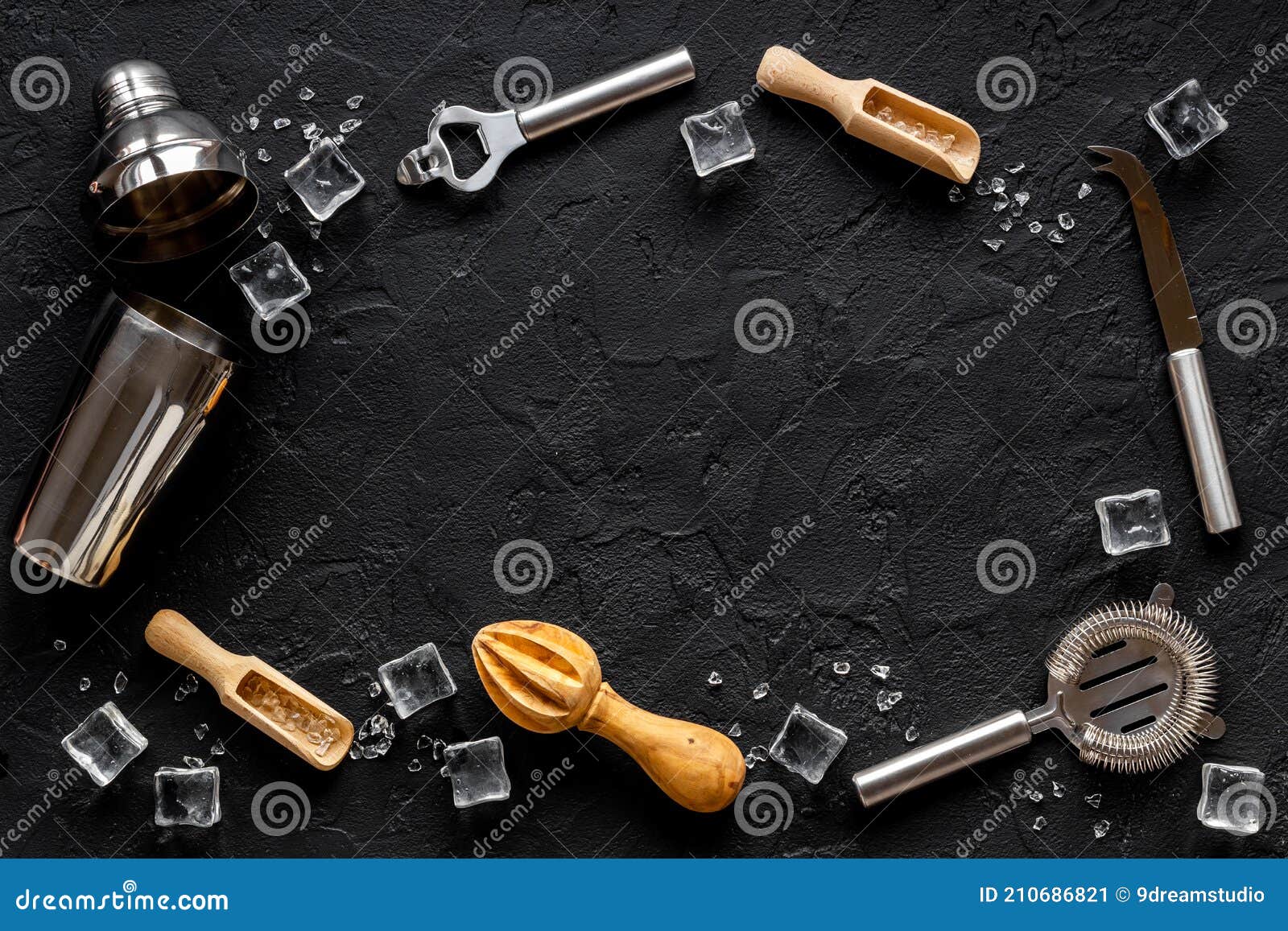 Barman Equipment Tools and Cocktail Ingredietns, Top View Stock Image ...