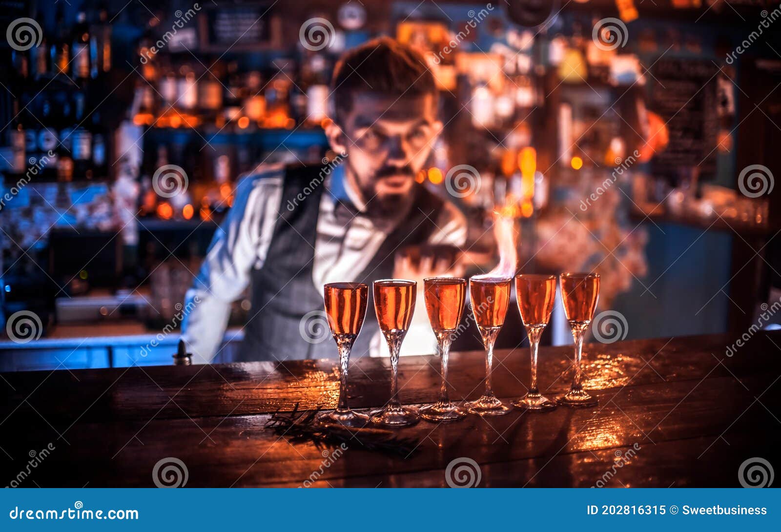 Barman Makes a Cocktail Behind Bar Stock Image - Image of preparation ...
