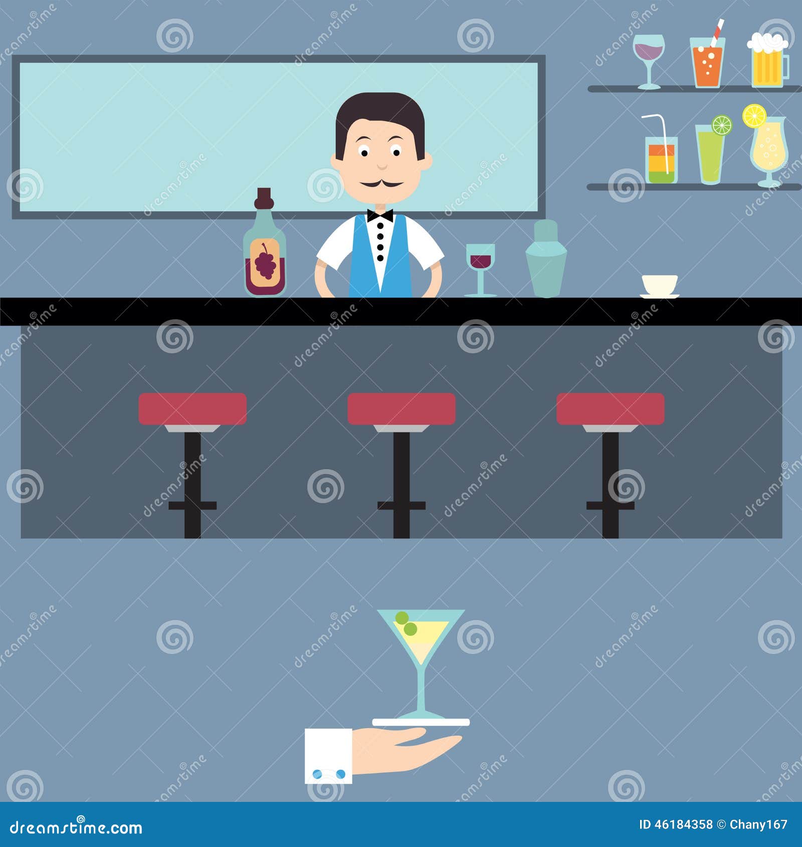 Barman in his bar stock vector. Illustration of glass - 46184358