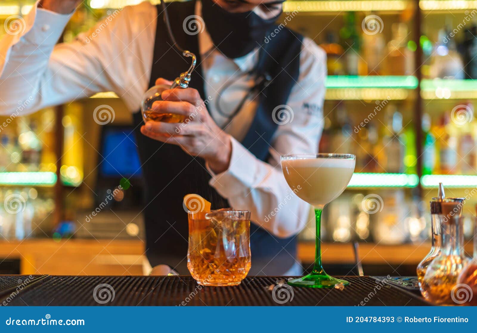 Barman Making Cocktail at Night Club Stock Image - Image of adding ...