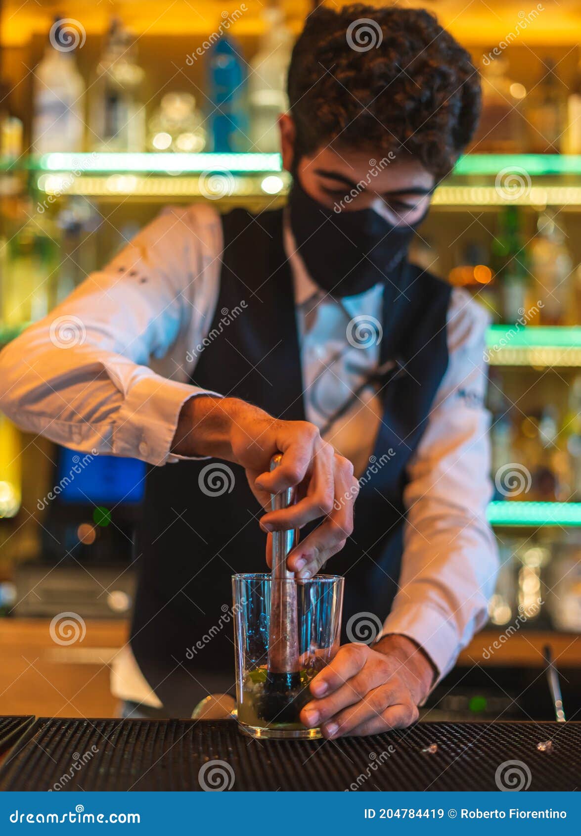 Barman Making Cocktail at Night Club Stock Image - Image of lime, drink ...