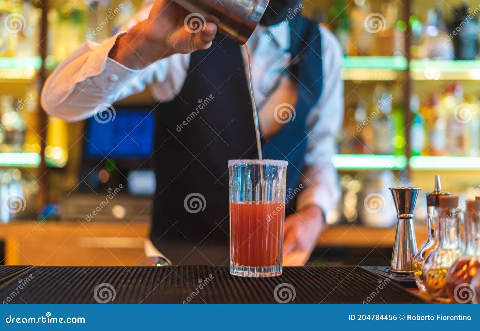 Barman Making Cocktail at Night Club Stock Photo - Image of shaker ...