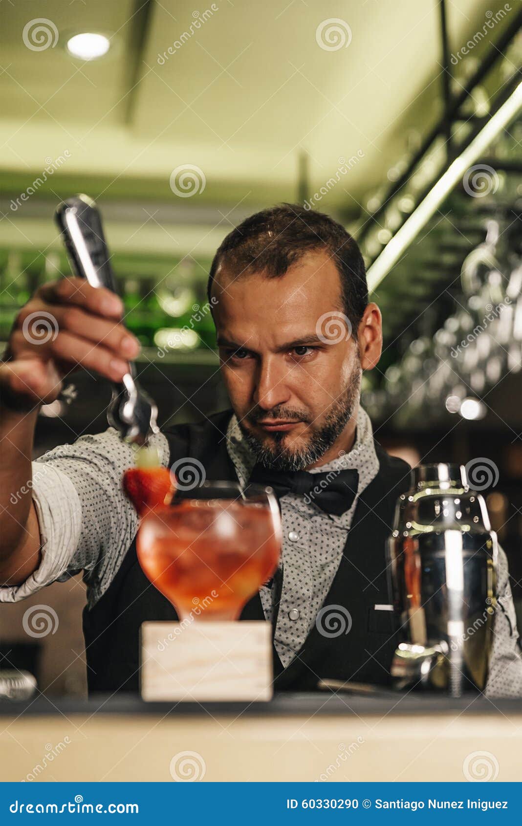 Barman is Making Cocktail at Night Club Stock Photo - Image of male ...