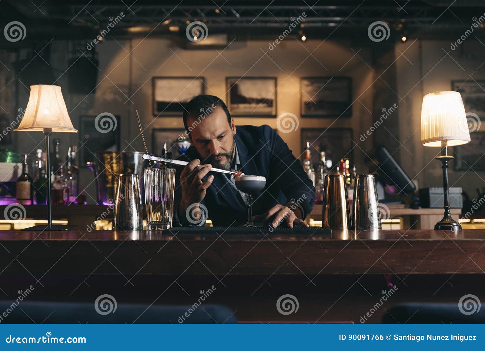 Barman is Making Cocktail at Night Club. Stock Photo - Image of ...