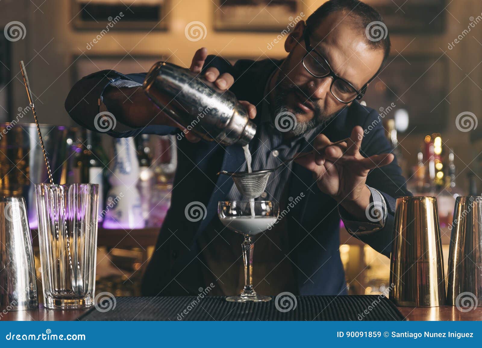 Barman is Making Cocktail at Night Club. Stock Image - Image of ...