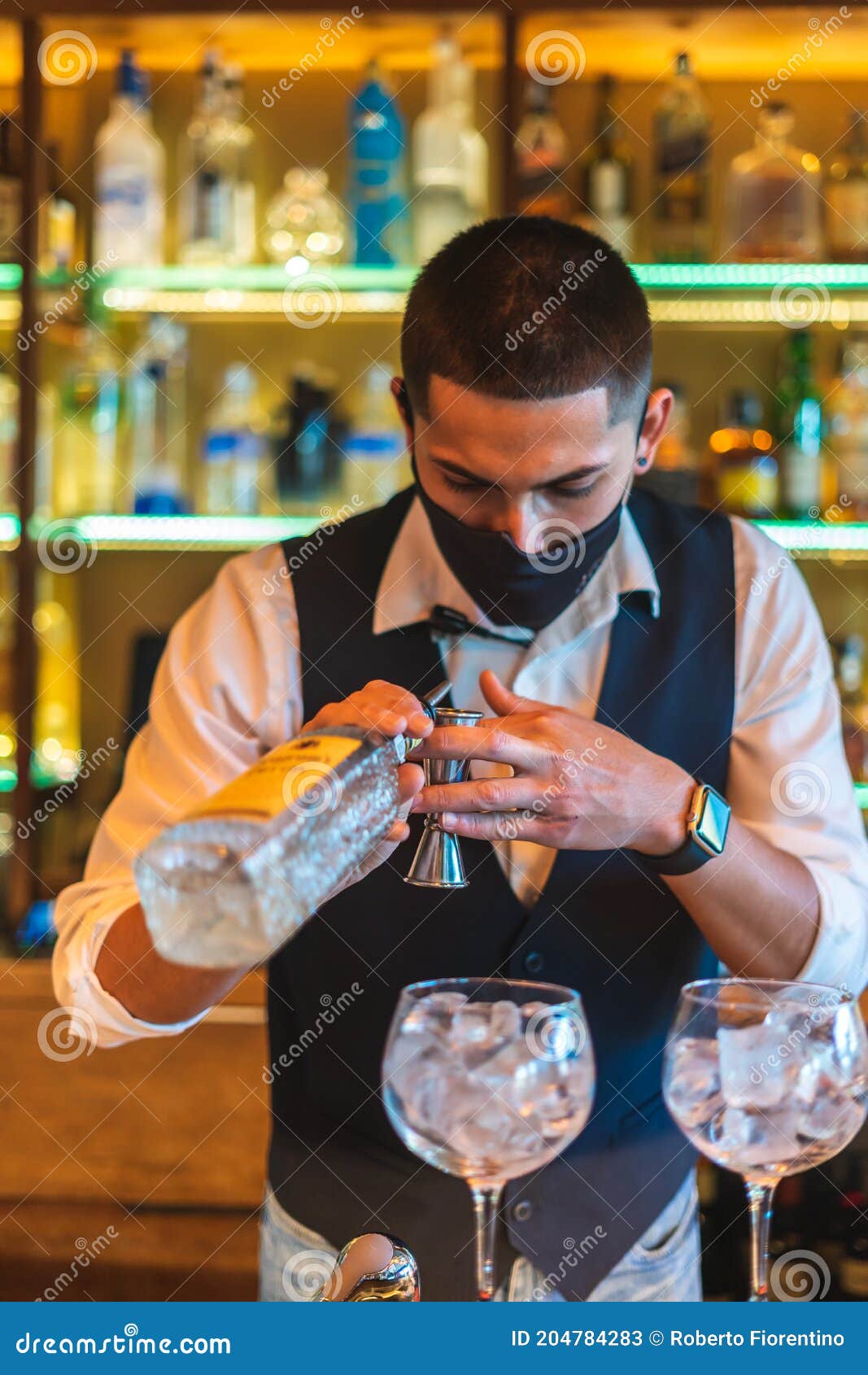 Barman Making Cocktail at Night Club Stock Image - Image of dispenser ...