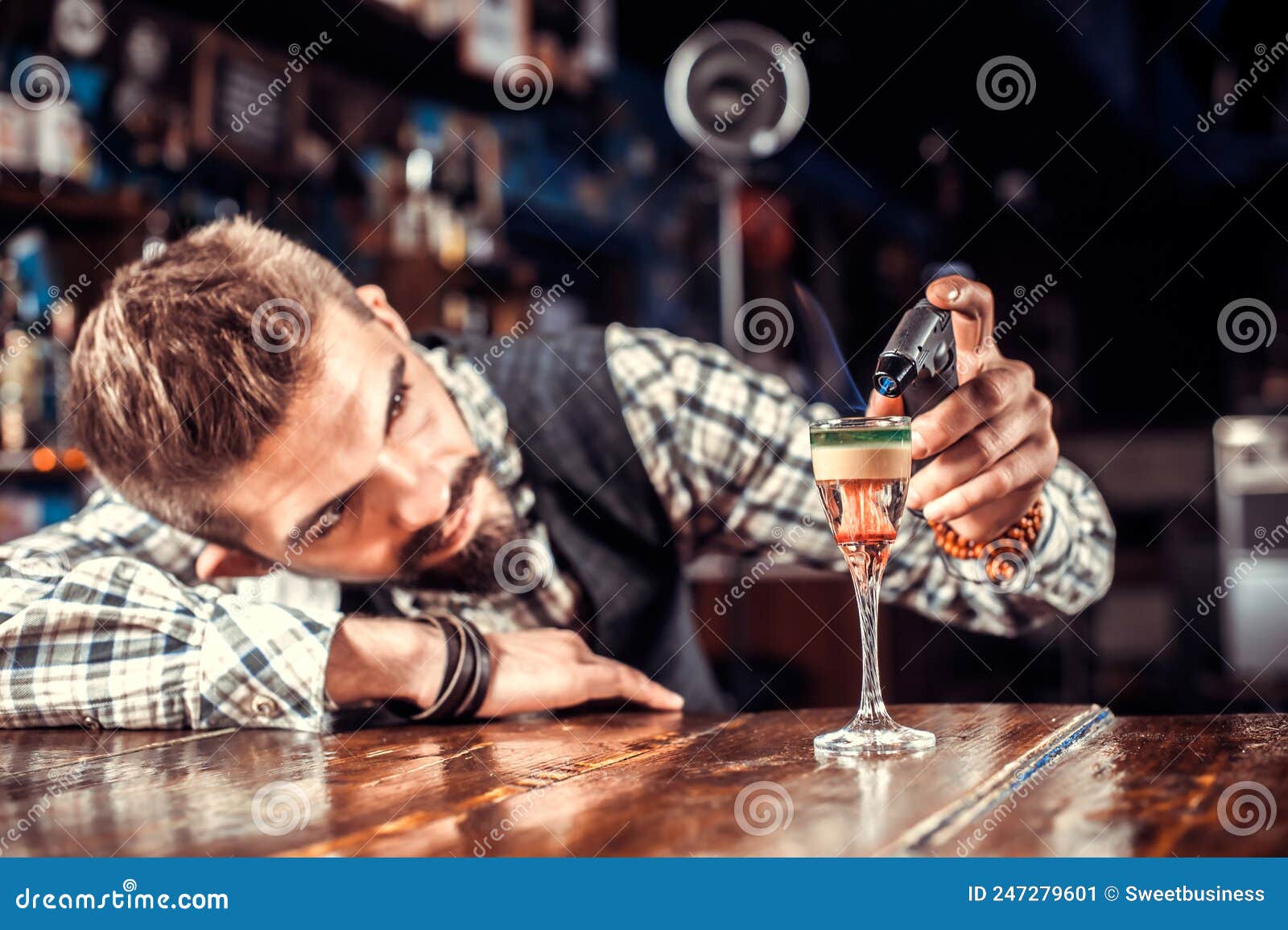 Barman Mixes a Cocktail in the Saloon Stock Image - Image of white ...