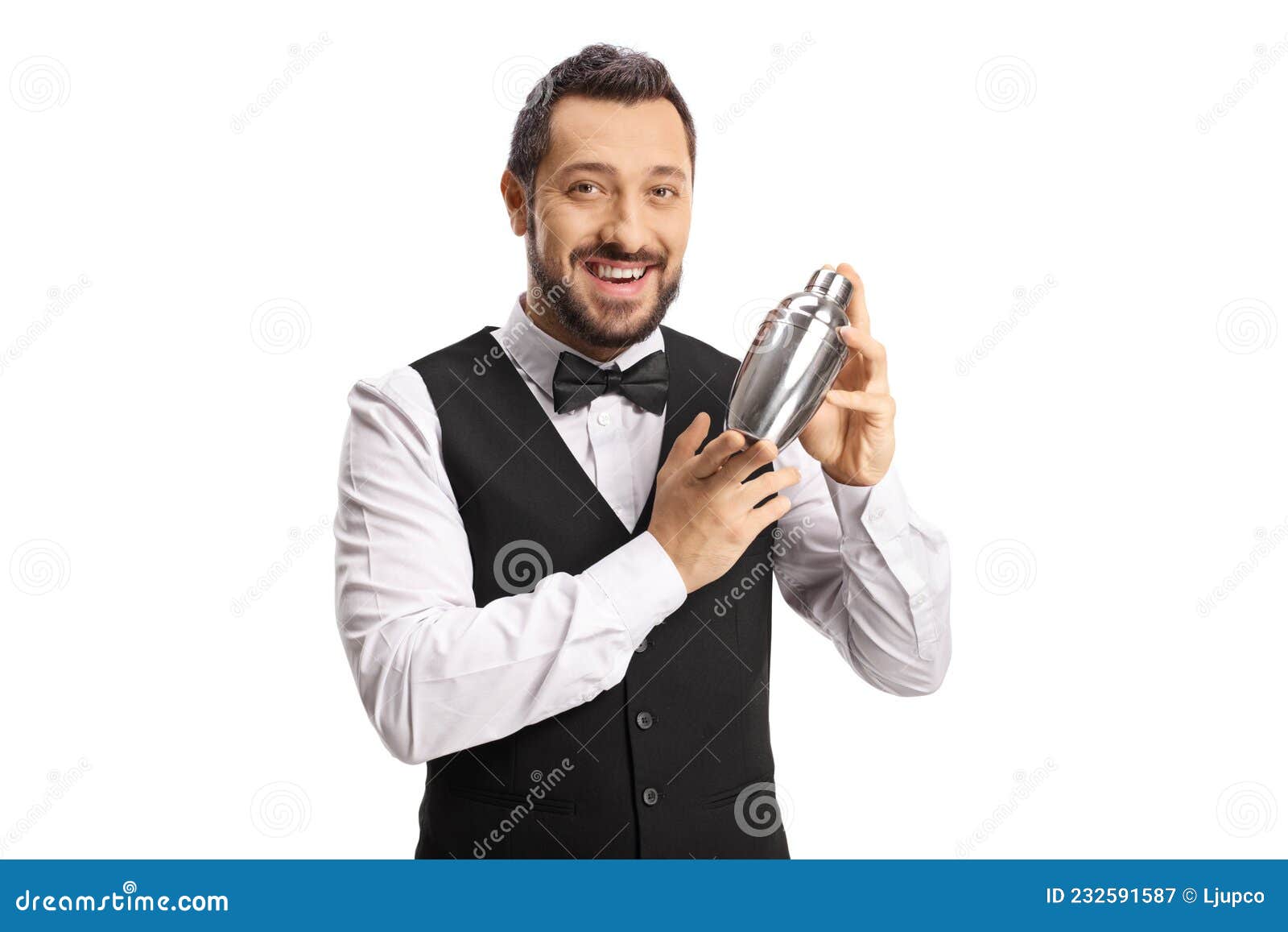 Barman Mixing a Cocktail Shaker and Smiling Stock Image - Image of ...