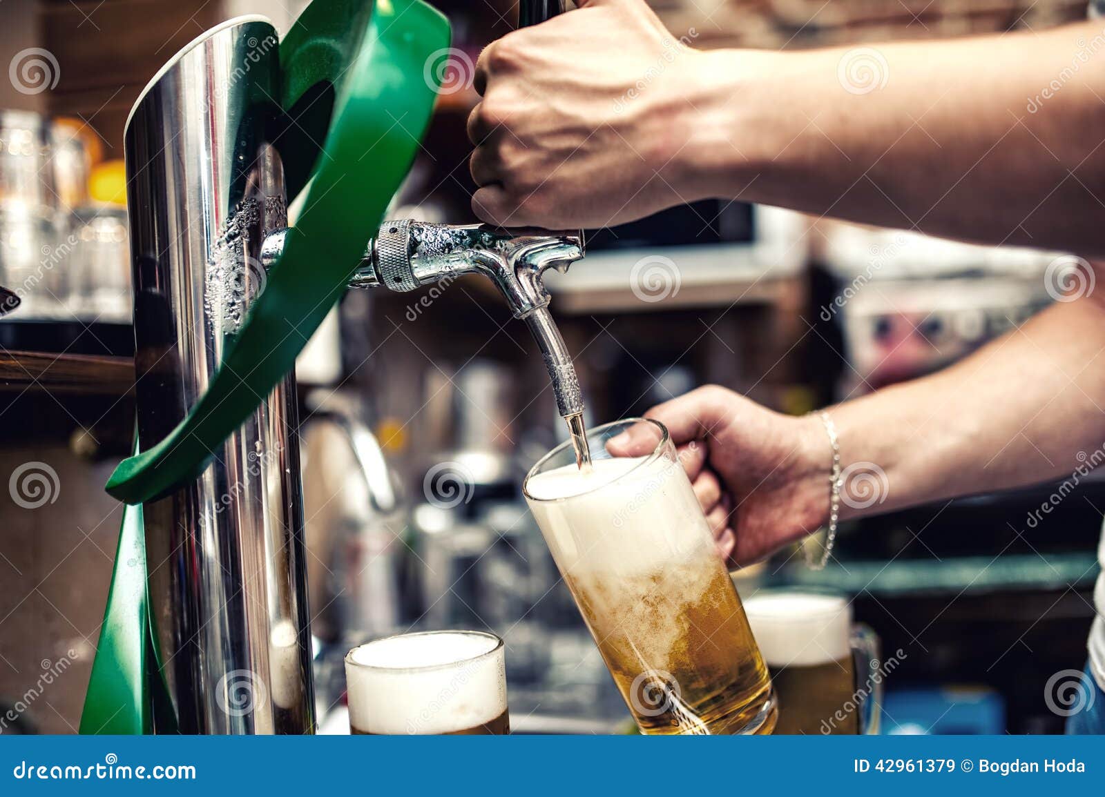 Barman Pouring or Brewing a Draught Beer at Restaurant, Bar Stock Image ...