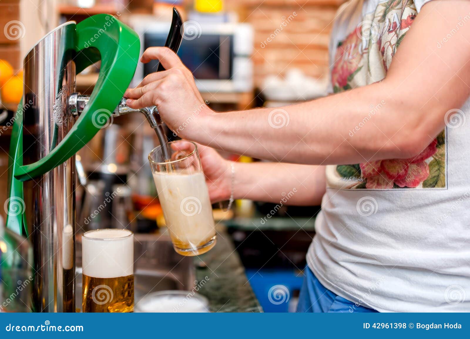 Barman Pouring a Draught Beer at Pub or Bar Stock Photo - Image of ...