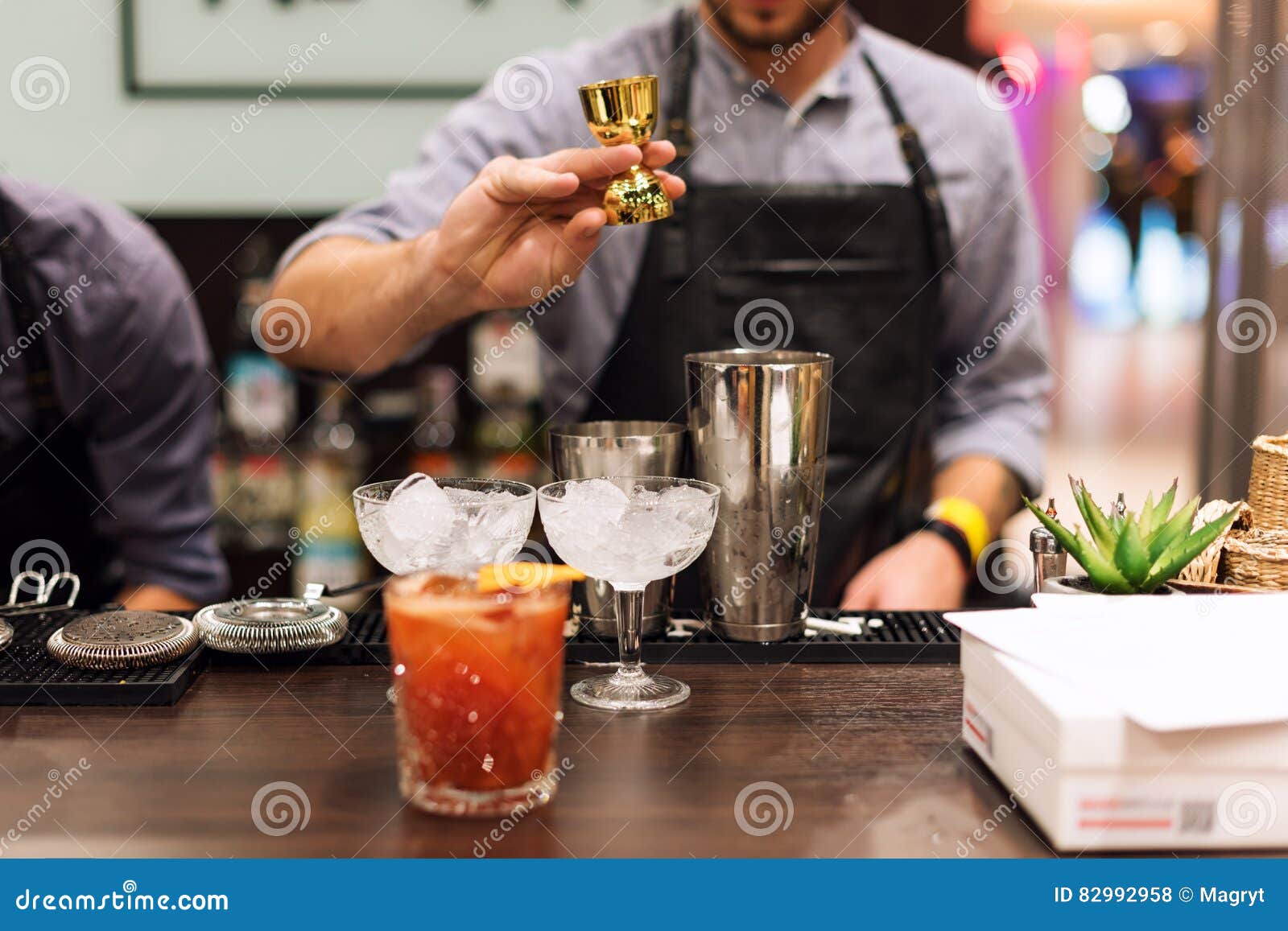 Barman Show. Bartender is Making Cocktail at Night Club. Stock Photo ...