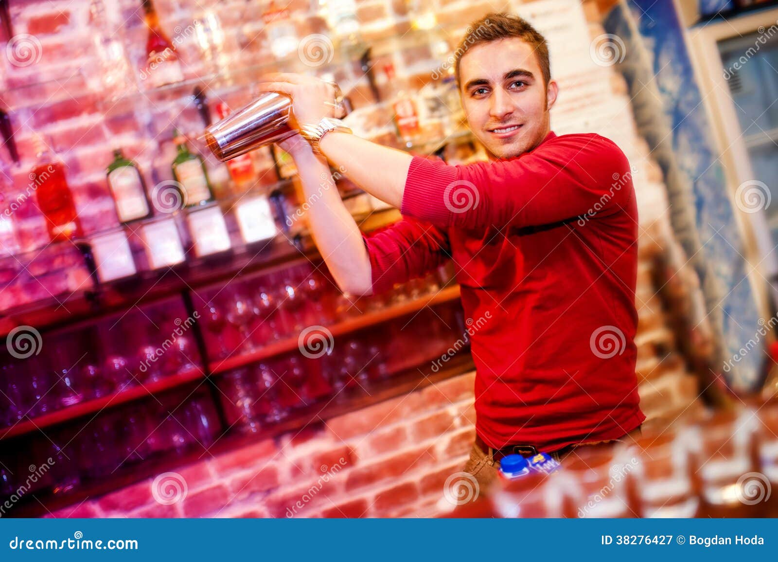 Barman Using a Shake Mixer Cocktails and Drinks in Nightclub Stock ...