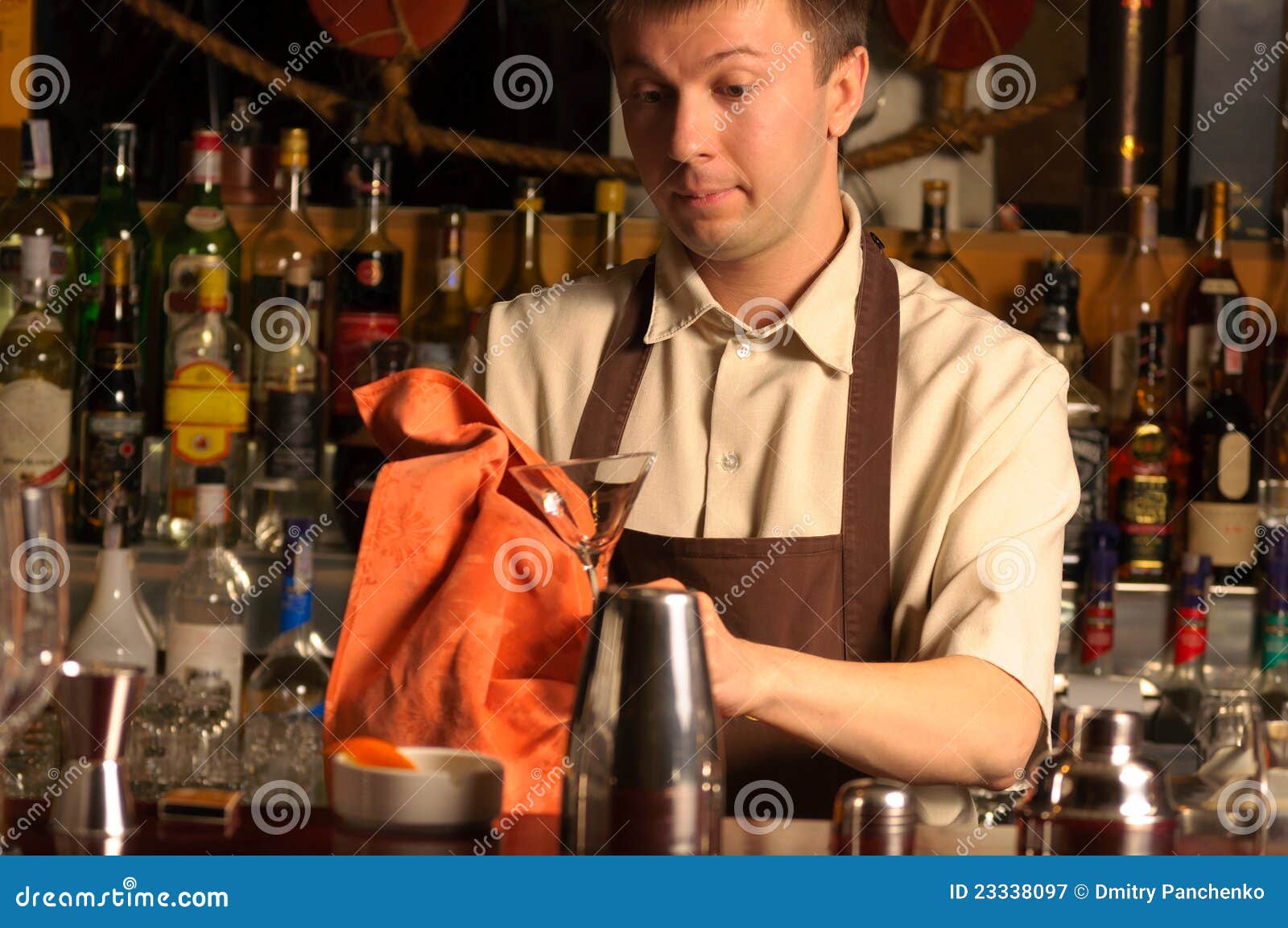 Barman at work - indoors stock image. Image of bottles - 23338097
