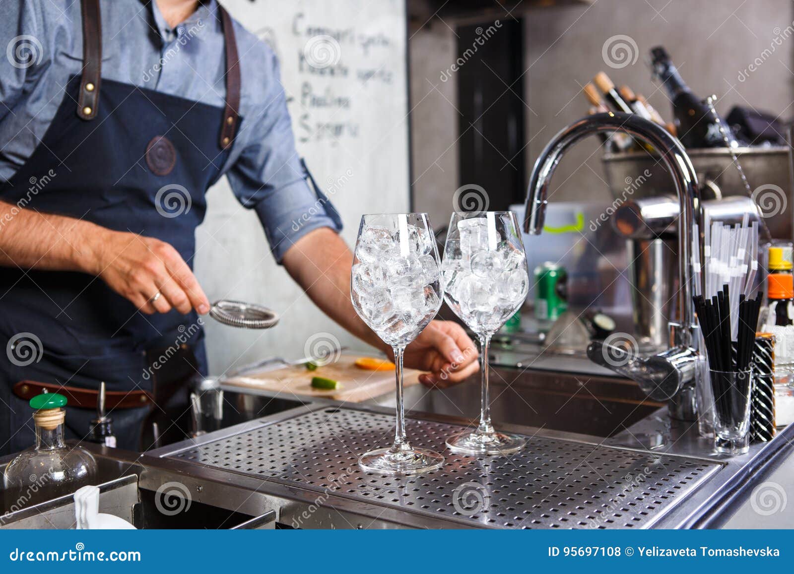 Barman at Work, Preparing Cocktails. Concept about Service and ...