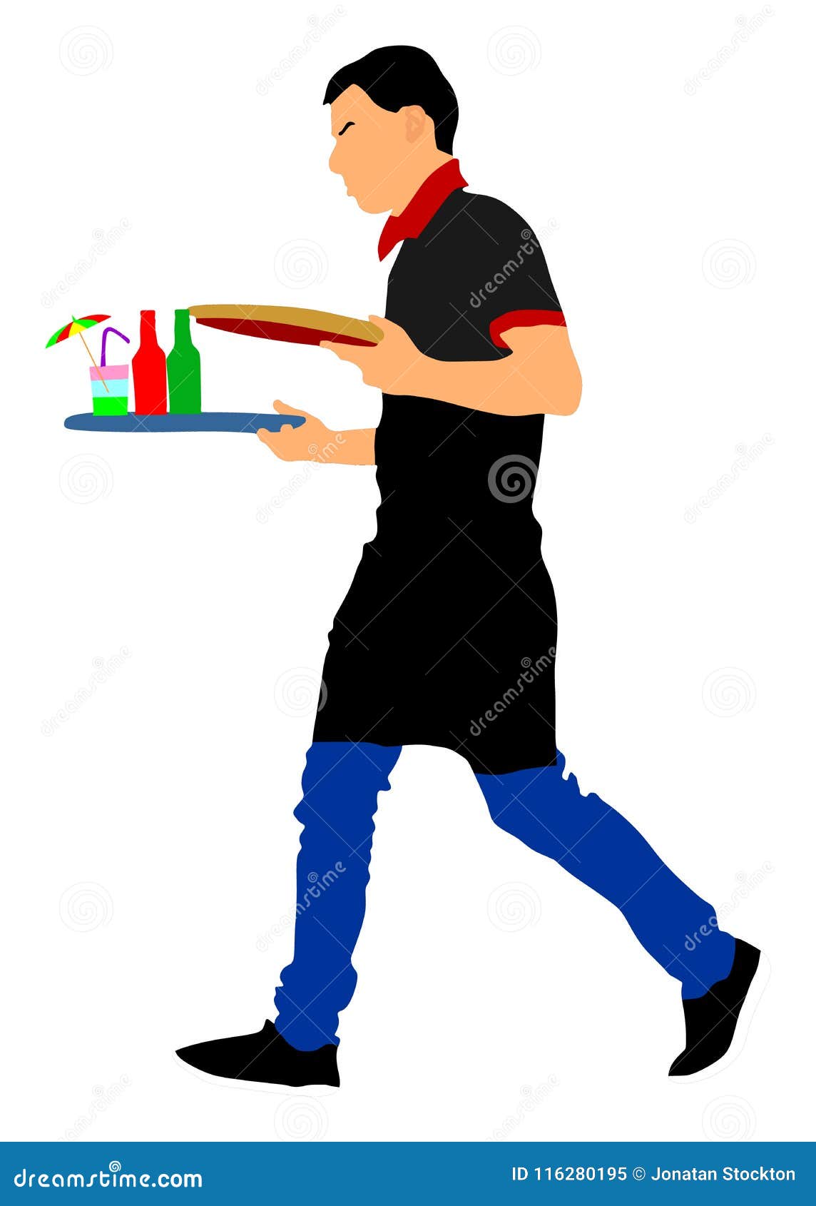 Barmen, Waiter With Empty And Full Trays, Vector. Servant In Restaurant ...