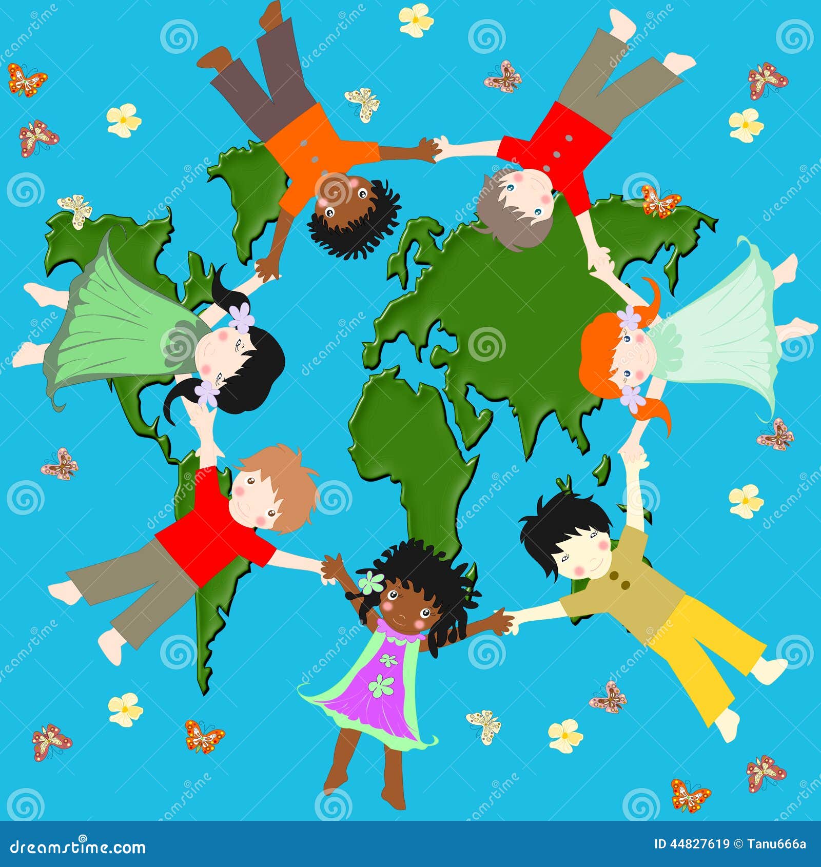 Barn Av Olika Lopp Som Flyger I En Cirkel Stock Illustrationer ...