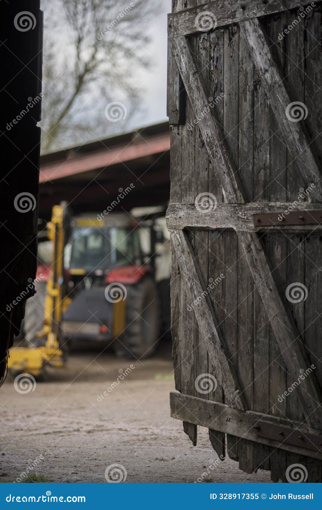 Barn Door and Background Tractor. Stock Image - Image of farm, wood ...