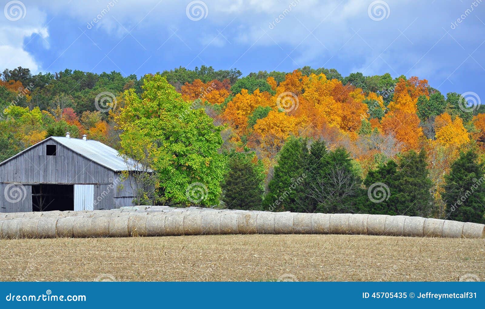 Barn with fall leaves stock image. Image of bales, background - 45705435