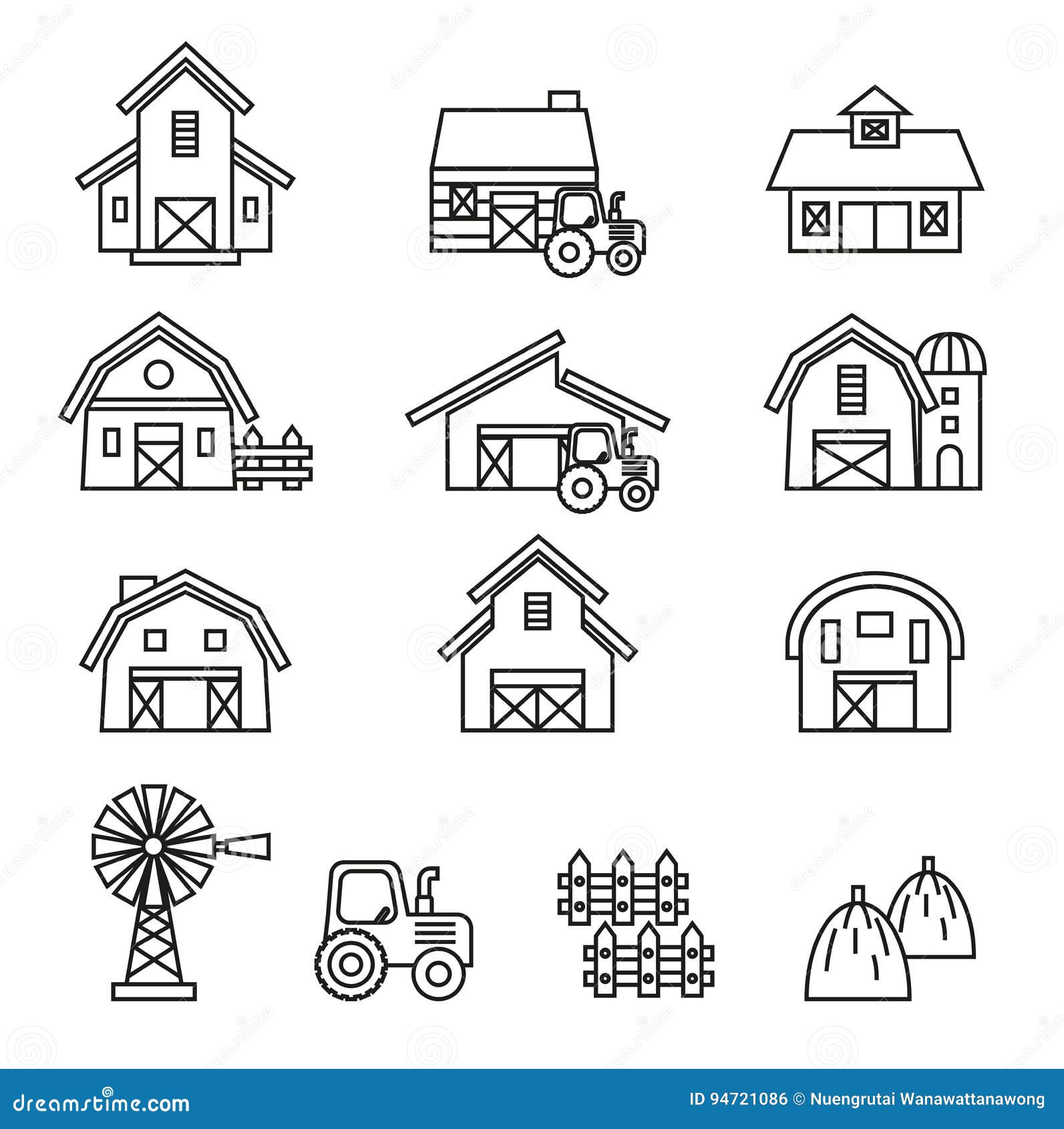 Barn & Farm Building Icon Set. Stock Vector - Illustration of abstract ...