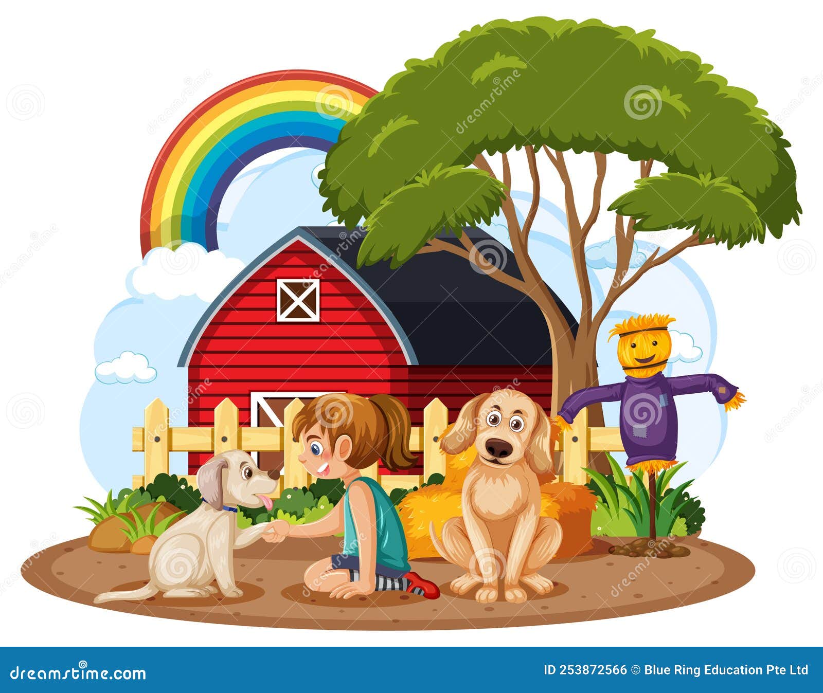 Barn Farm with Cartoon Character Stock Vector - Illustration of graphic ...