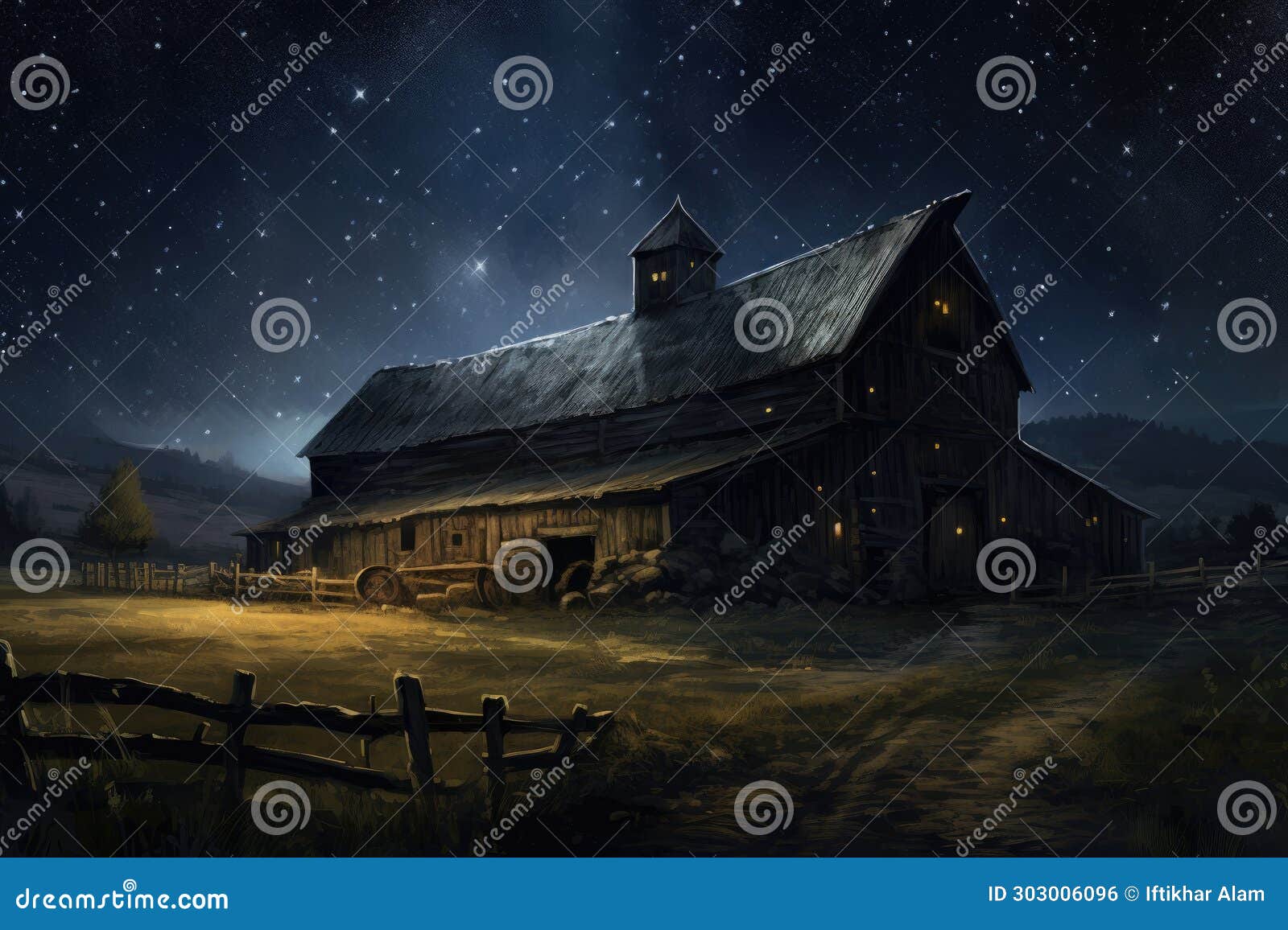 Barn in Field at Night, Serene, Rustic Image of a Lone Structure ...