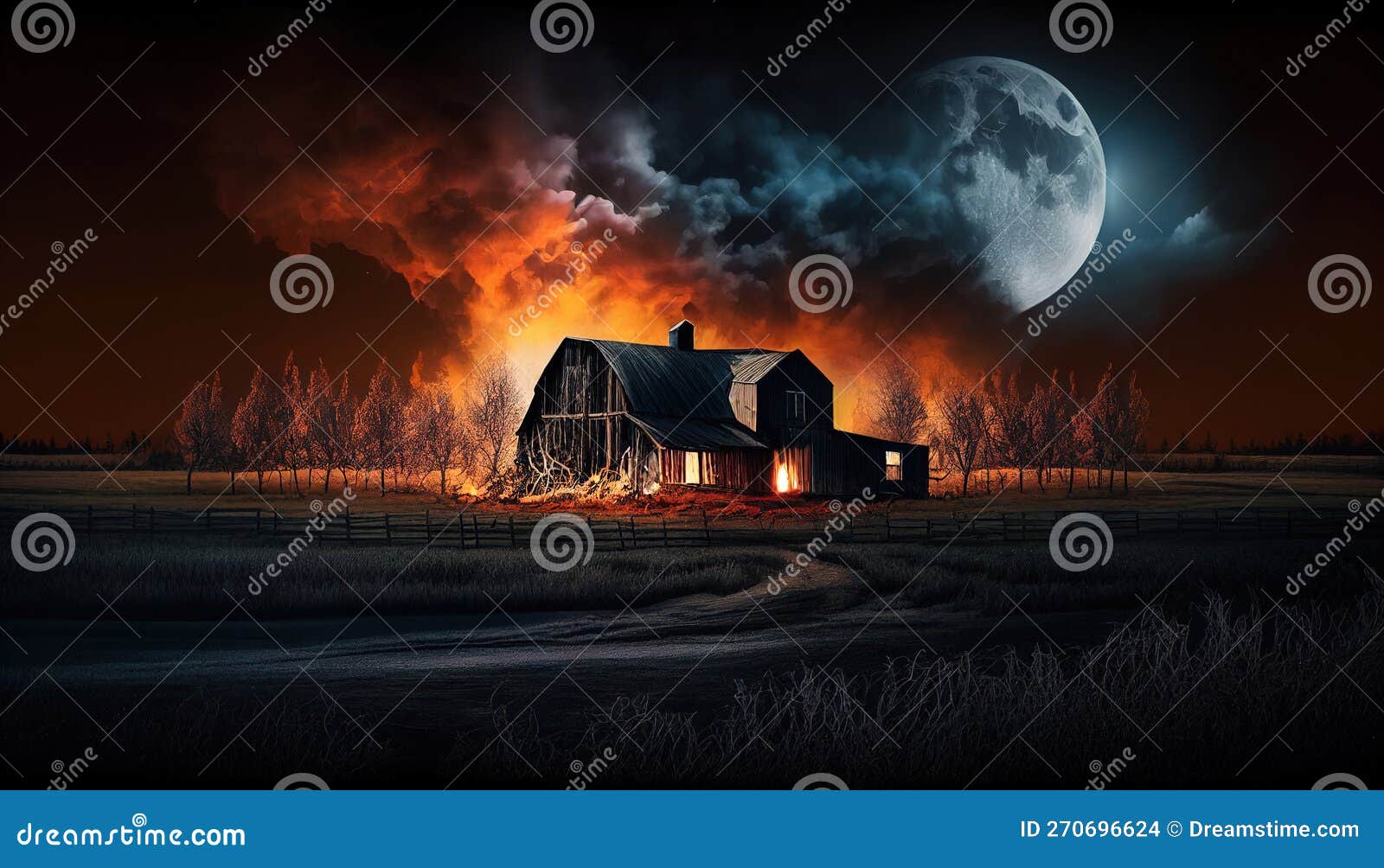 A Barn Fire on a Farm. Ai Generative Stock Illustration - Illustration ...
