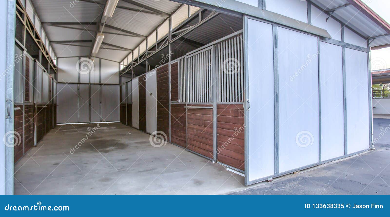 Barn of a Home with Stalls and Large Sliding Door Stock Image - Image ...