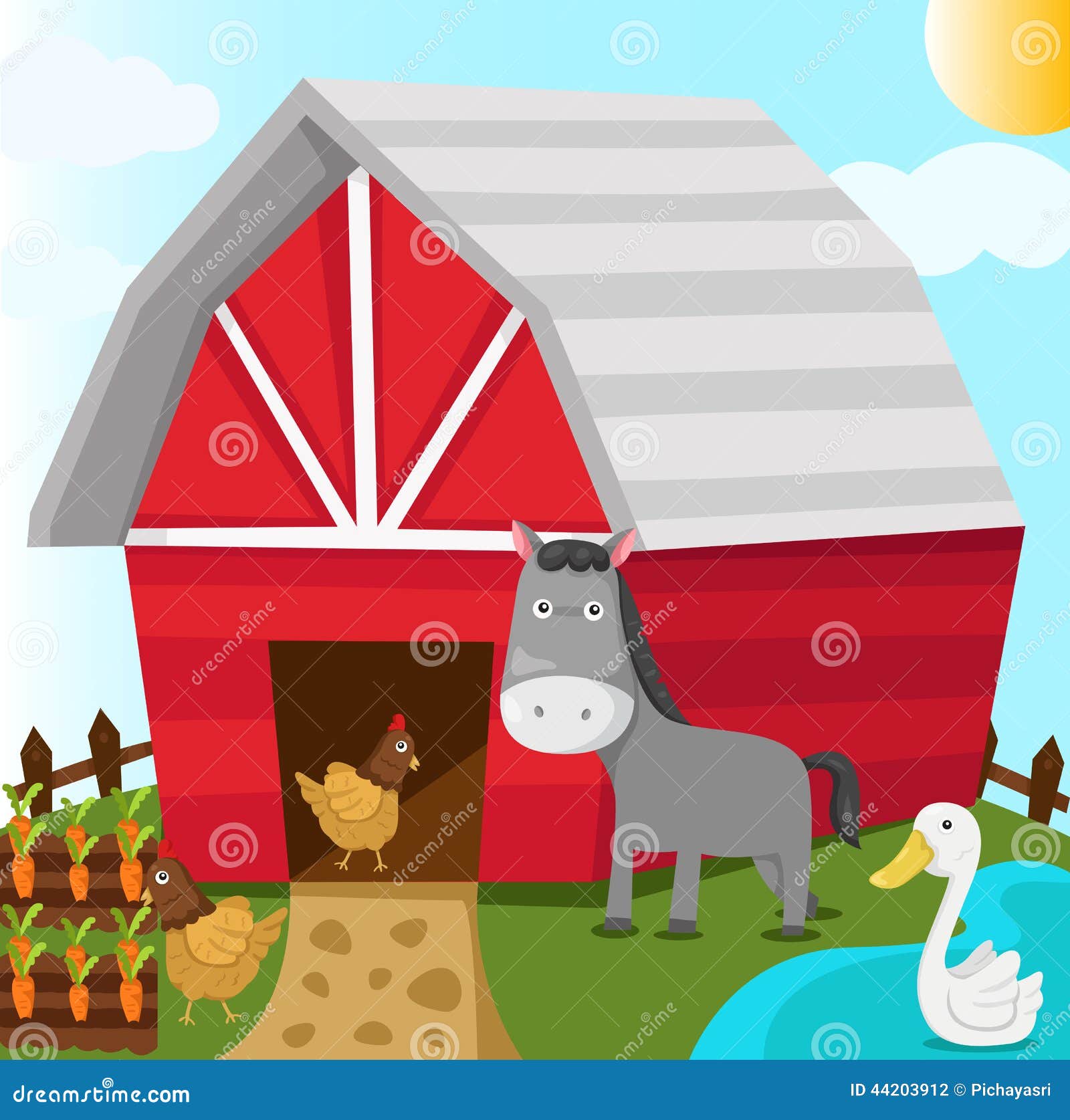 Barn stock vector. Illustration of green, animal, landscape - 44203912