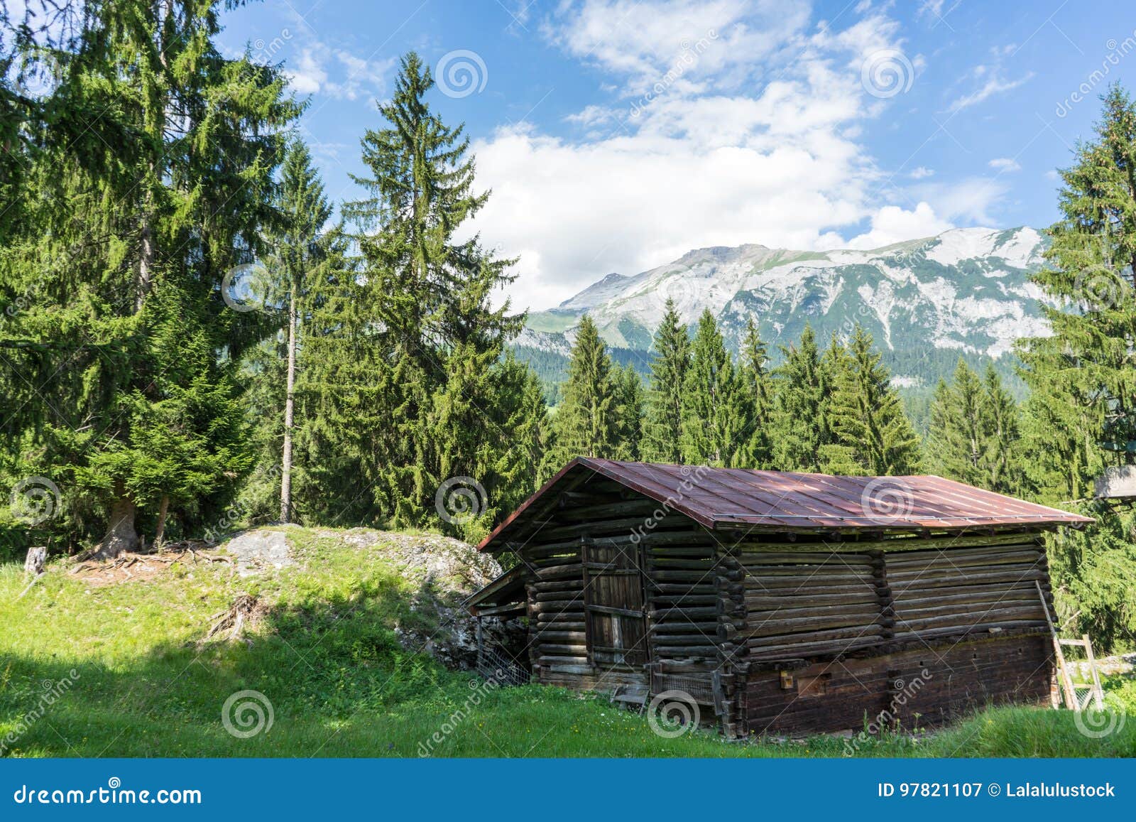 Barn in the Mountains Wit Panoramic View Stock Image - Image of summer ...