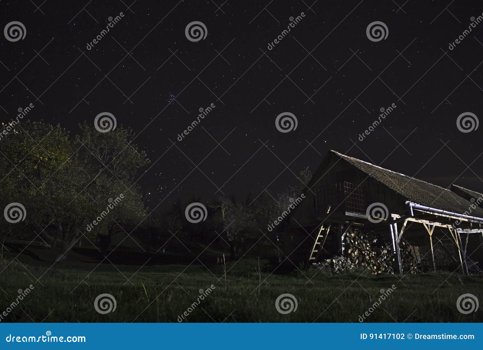 Barn at night with stars stock photo. Image of romantic - 91417102
