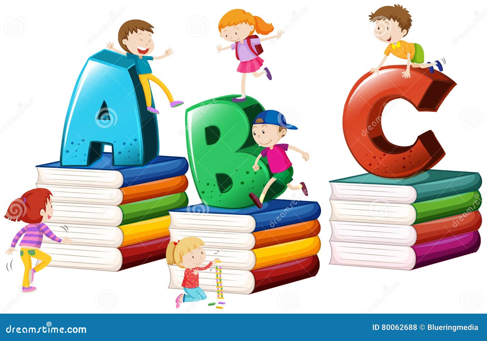 Barn och engelska alfabet vektor illustrationer. Illustration av elev ...