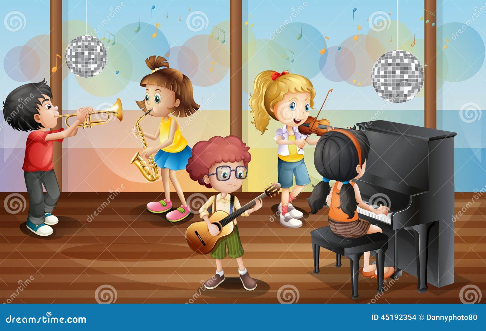 Barn och musik vektor illustrationer. Illustration av grupp - 45192354
