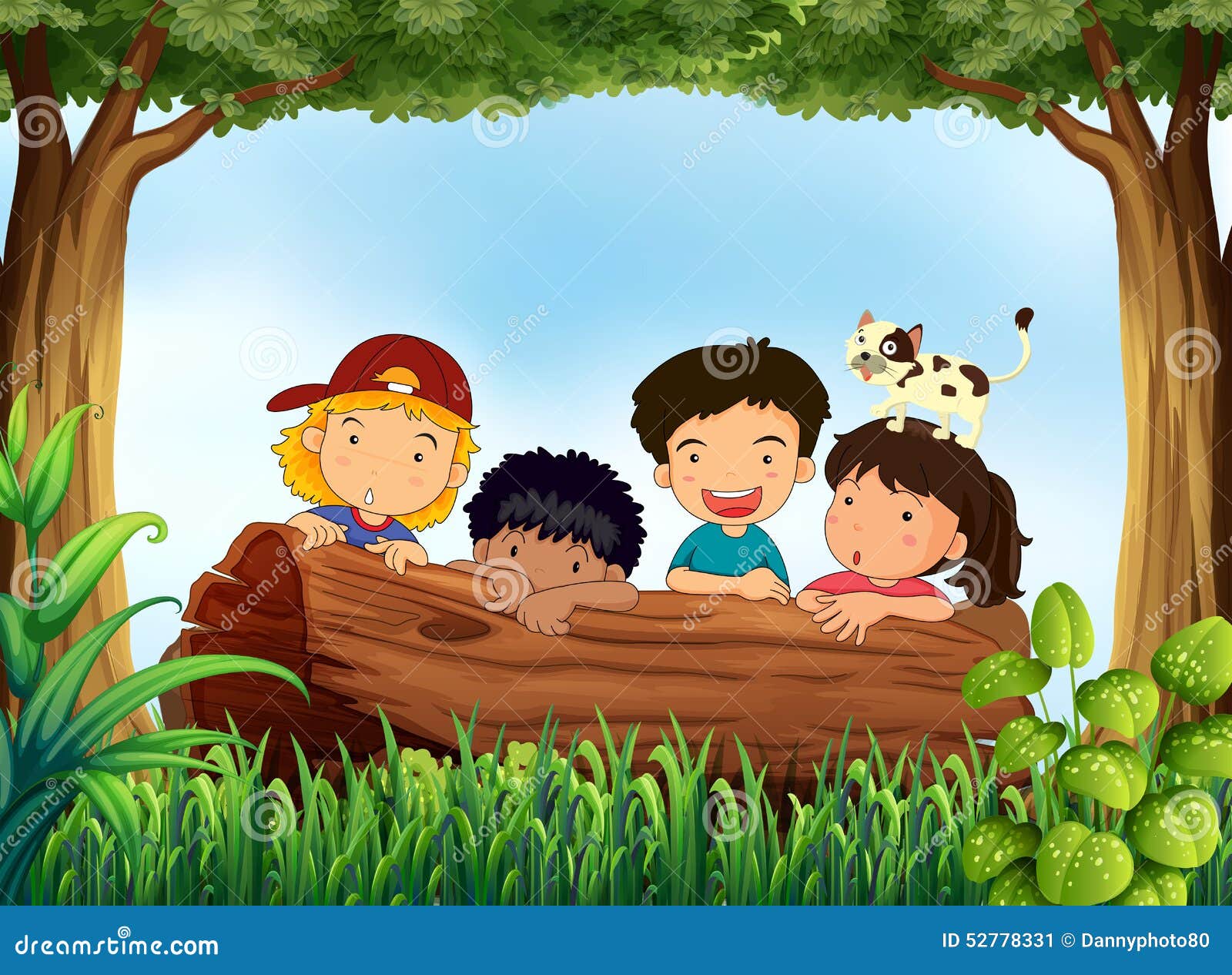 Barn och skog vektor illustrationer. Illustration av speltid - 52778331