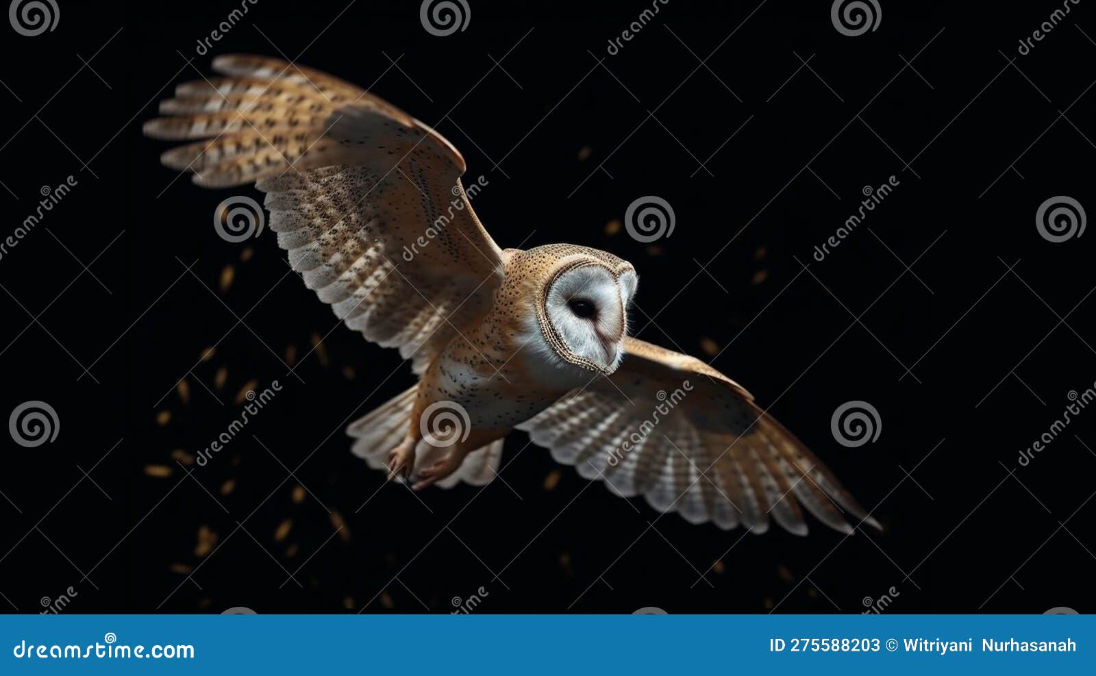 Barn Owl from Front Side Flying To the Camera Direction in the Night ...