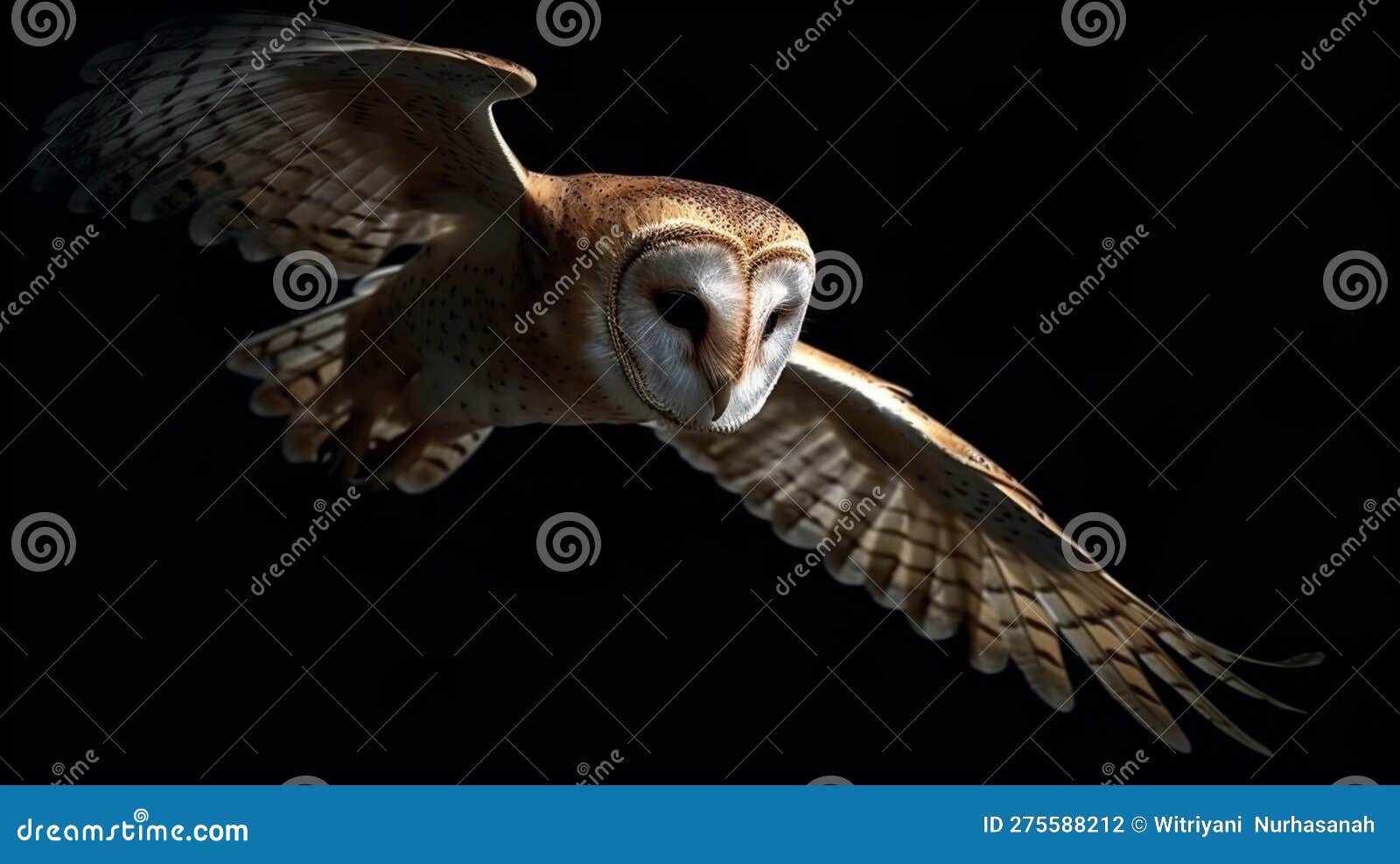 Barn Owl from Front Side Flying To the Camera Direction in the Night ...