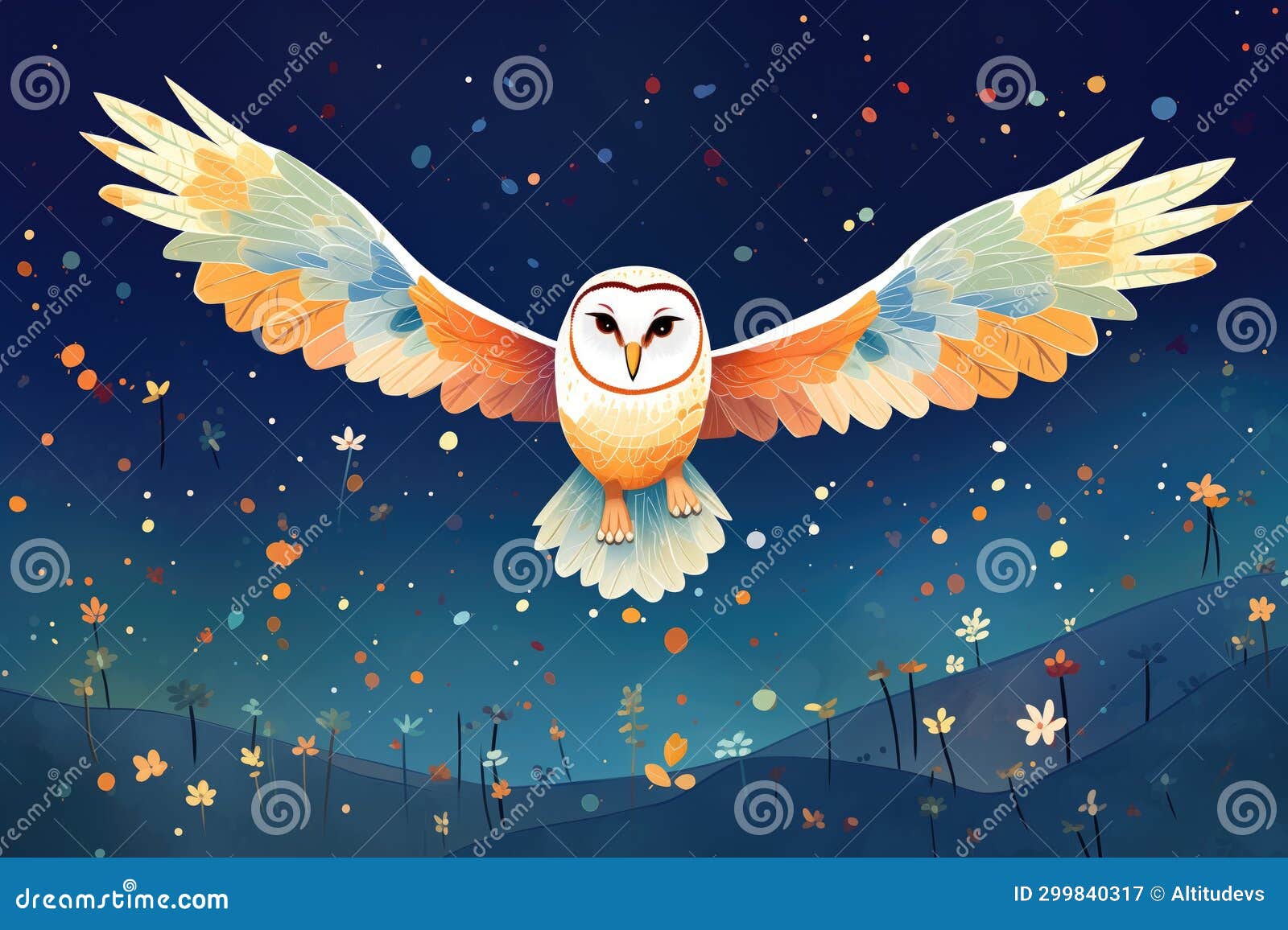 Barn Owl Soaring through Night Sky with Stars Stock Image - Image of ...