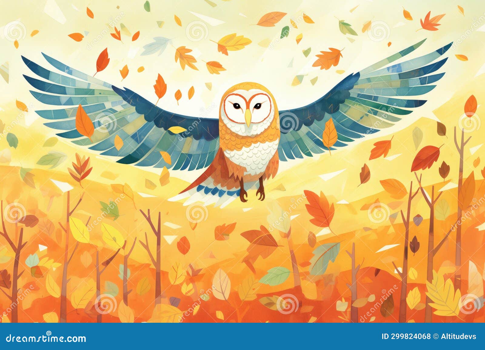 Barn Owl Soaring Over Autumn Leaves Falling Stock Photo - Image of ...