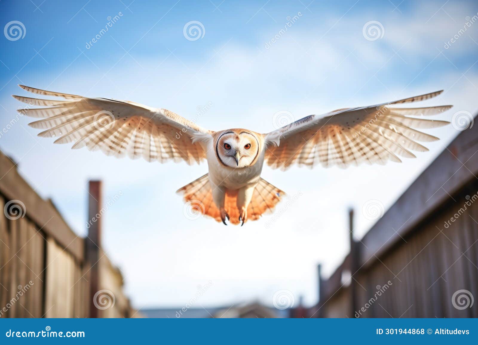 Barn Owl Swooping Towards Camera Against a Clear Sky Stock Photo ...