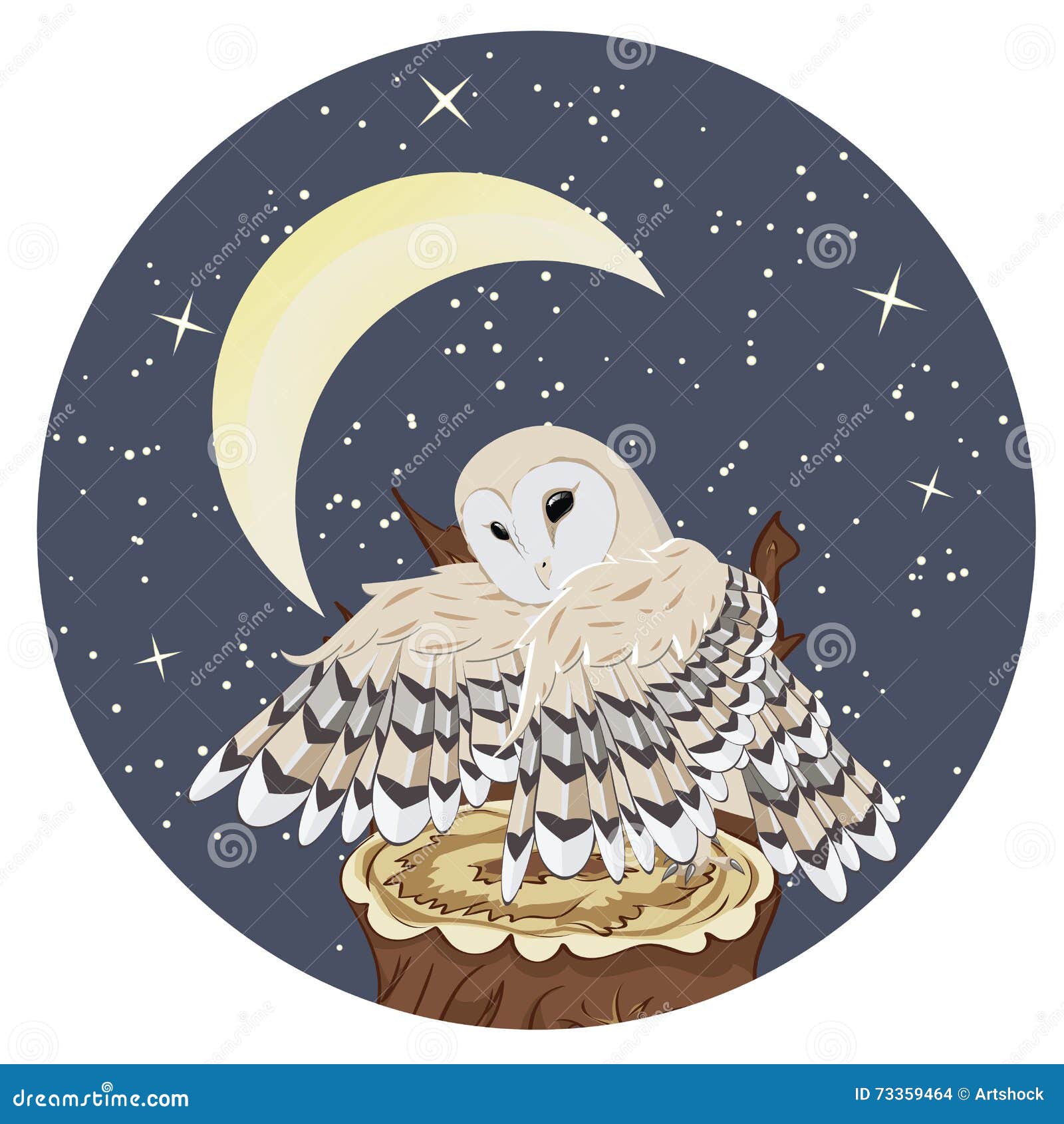 Barn Owl on a Tree Stump stock vector. Illustration of isolated - 73359464