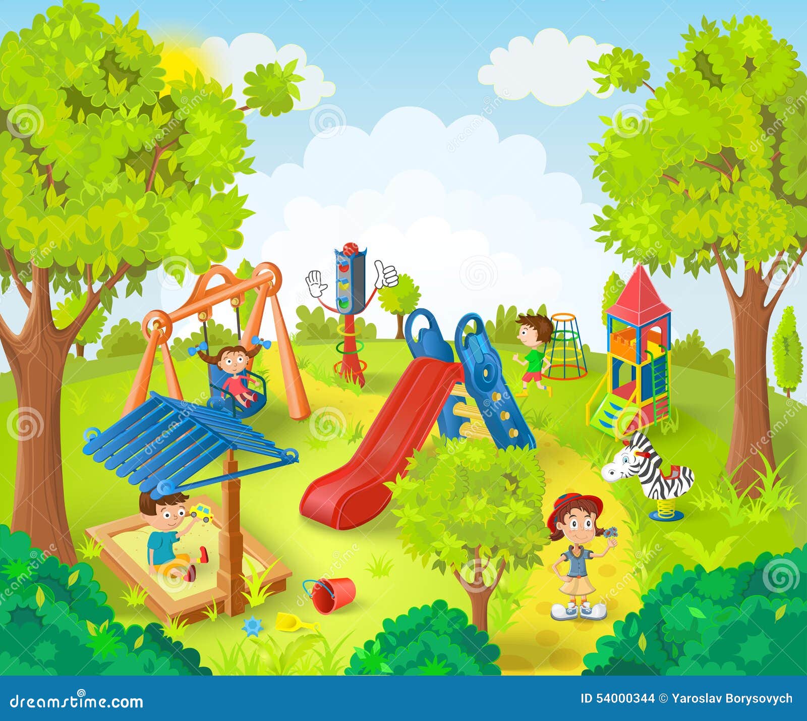 Barn parkerar att leka vektor illustrationer. Illustration av gulligt ...