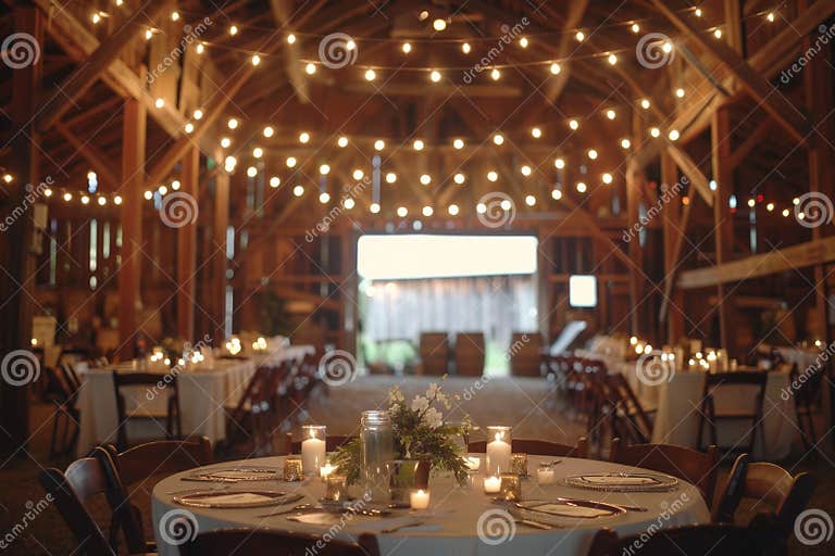 A Barn Setting with a Dinner Table Prepared for a Rustic Gathering ...