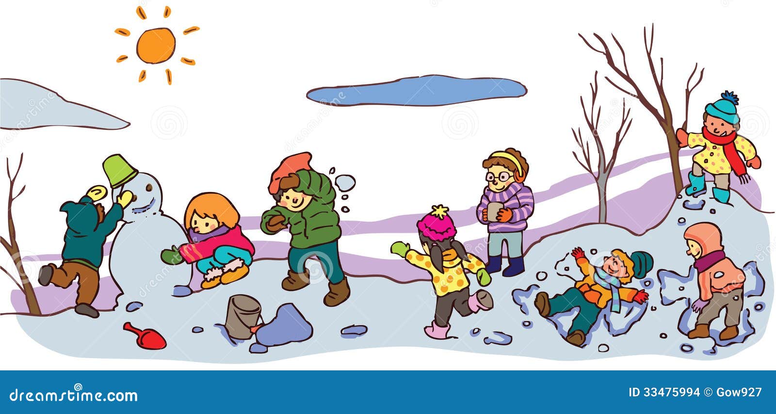 Barn Som Har En Bra Tid I Vinterlandskap (v Vektor Illustrationer ...