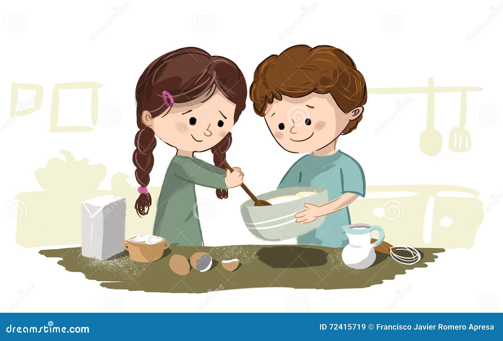 Barn som lagar mat i kök stock illustrationer. Illustration av gyckel ...