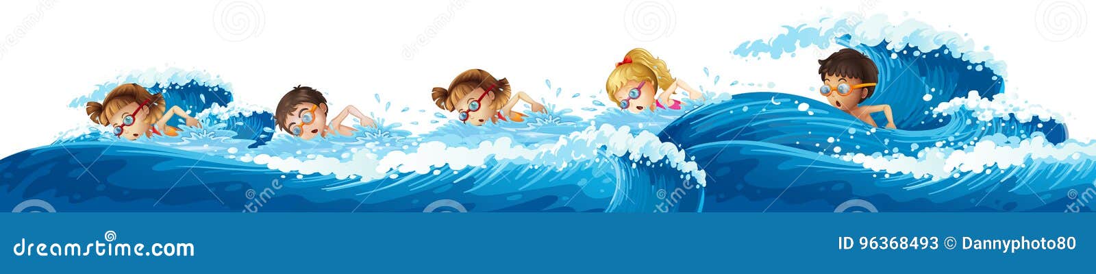 Barn som simmar i havet vektor illustrationer. Illustration av akvat ...