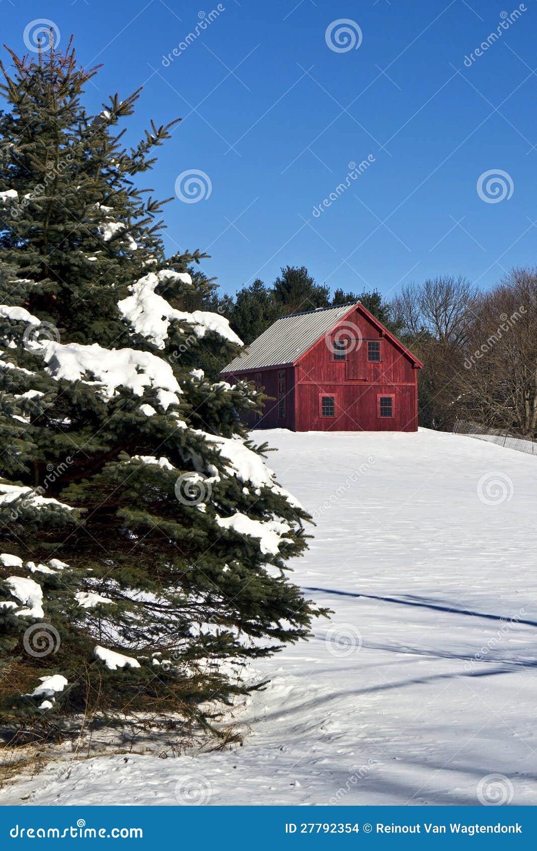 Barn style home in snow stock photo. Image of fence, landscape - 27792354