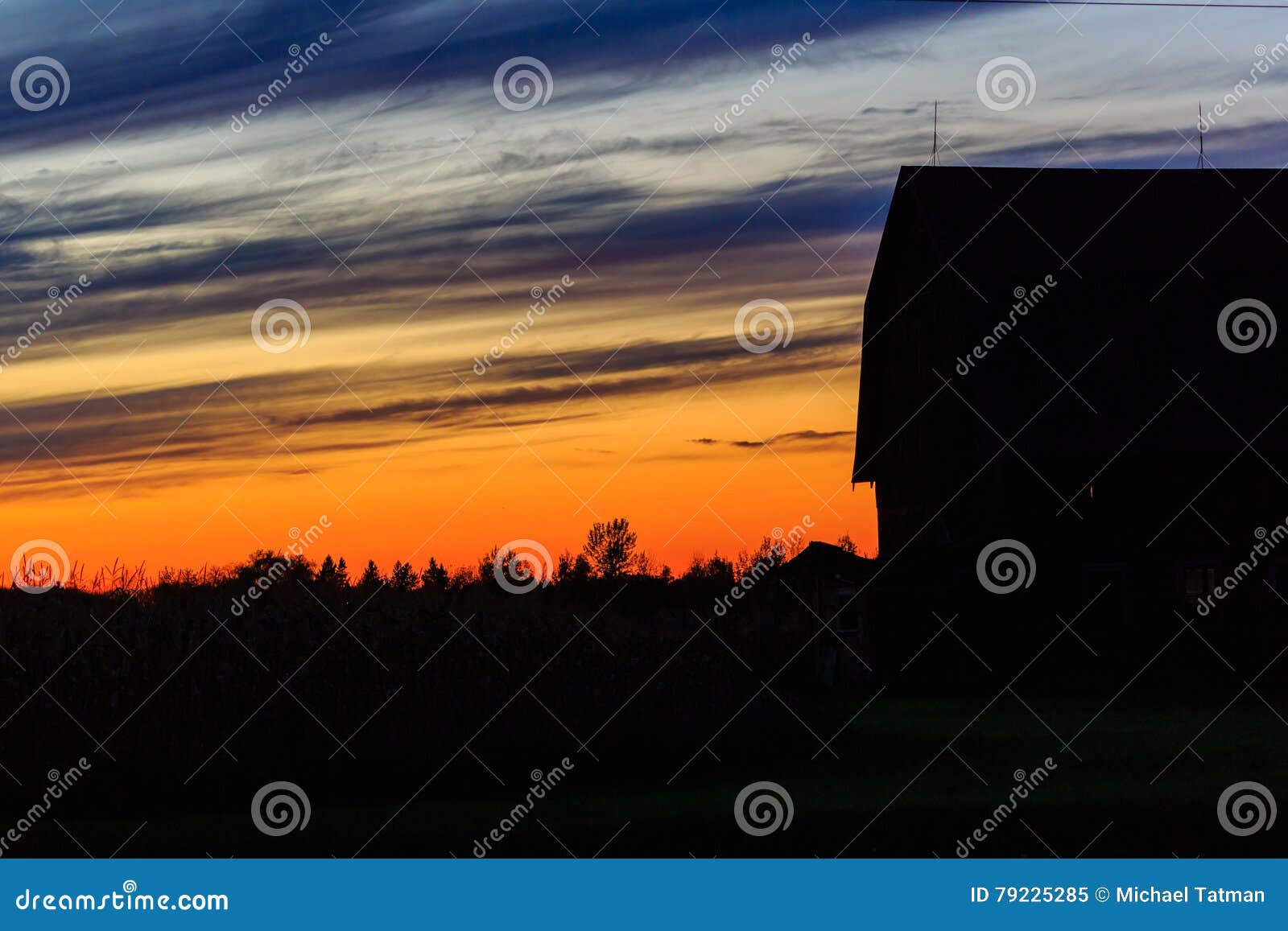 Barn Sunset stock image. Image of trees, dusk, farmland - 79225285