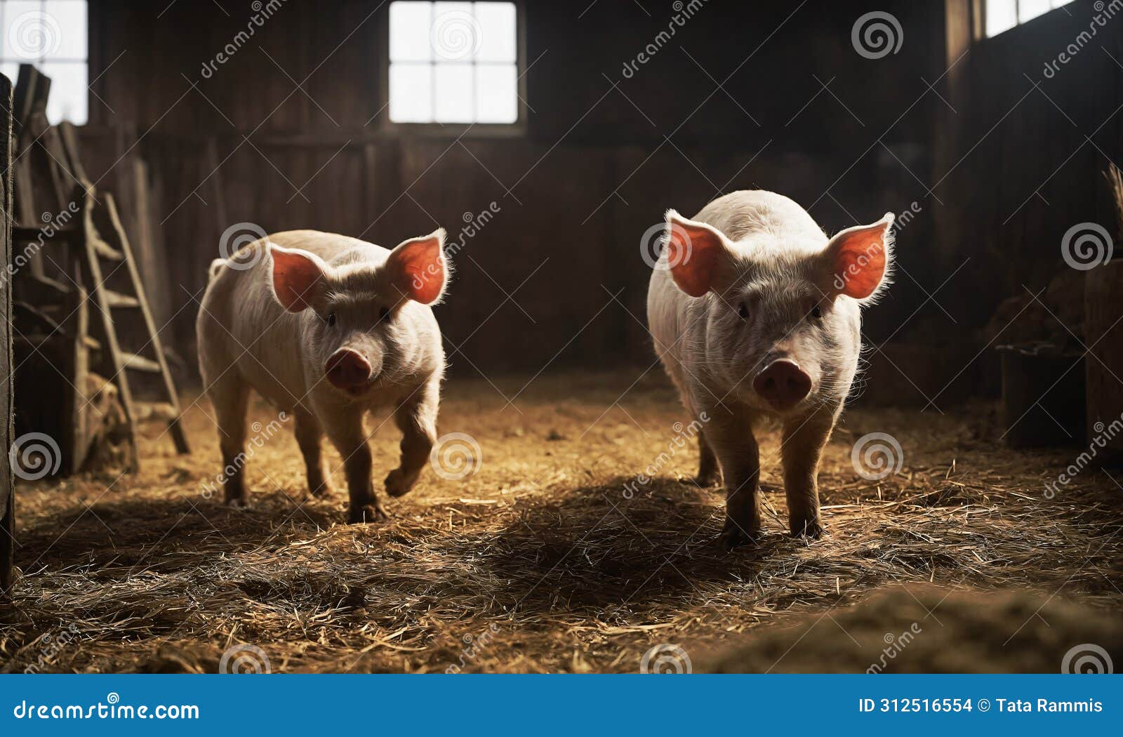 Farm. Two Young Pigs in a Barn Stock Illustration - Illustration of ...