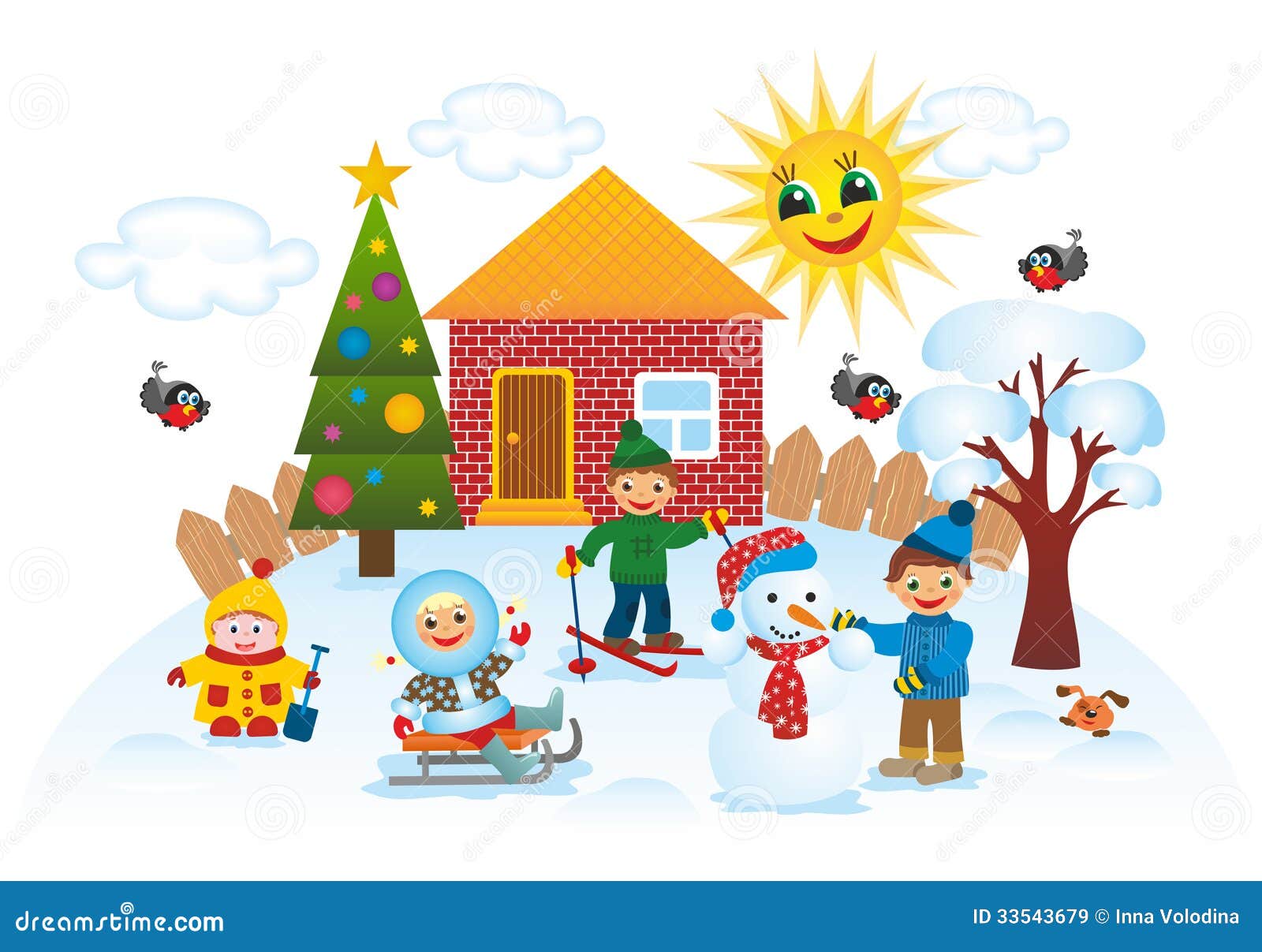 Barn utomhus i vinter stock illustrationer. Illustration av flickor ...